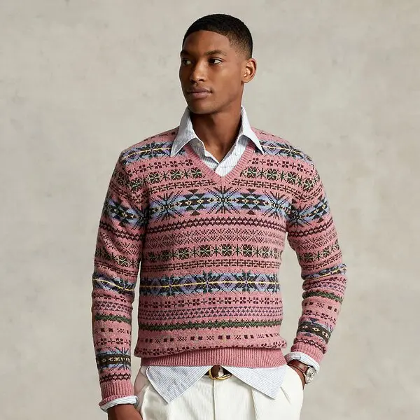 トップス POLO RALPH LAUREN wool patterned sweater Ralph Lauren Fair Isle Wool-Blend Sweater In Pink Multi - 40% Off